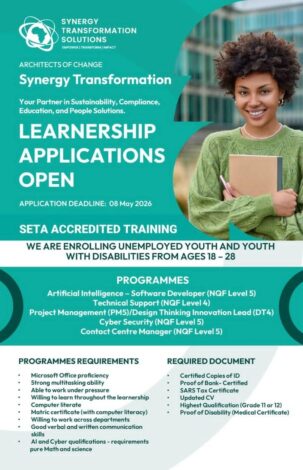 Synergy Transformation Solutions Learnerships 2026: Available in 5 ...